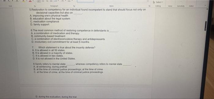 Solved fo Paragraph hyles 5 Restoration to competency for an | Chegg.com