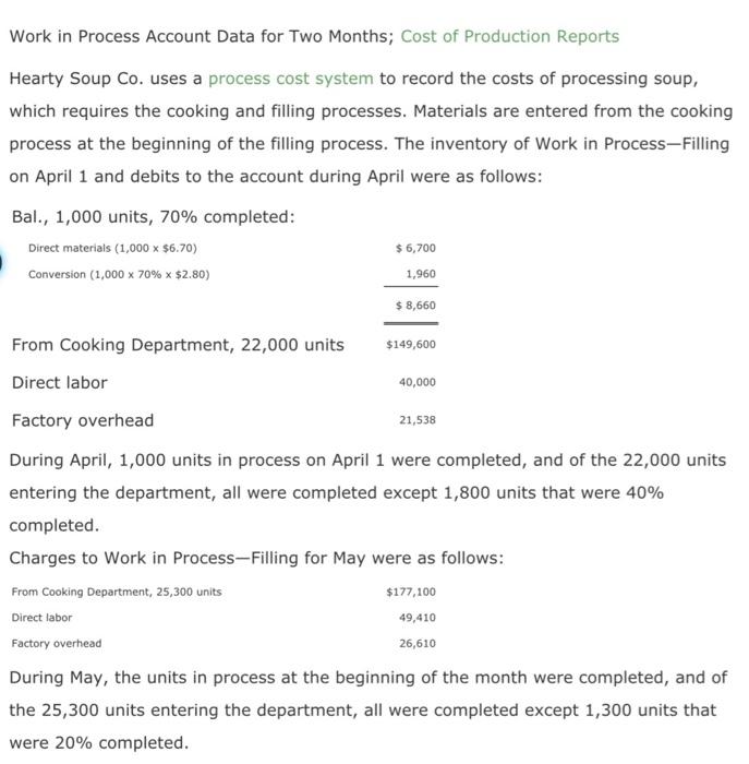 Solved Work in Process Account Data for Two Months; Cost of | Chegg.com
