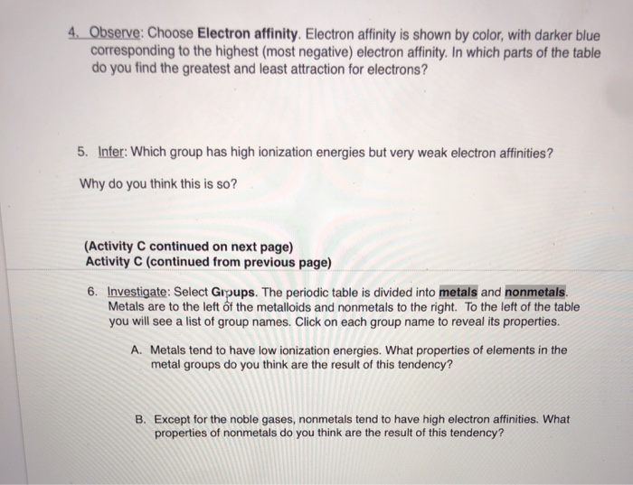 Solved 4. Observe: Choose Electron affinity. Electron | Chegg.com