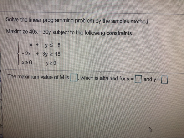 Solved Solve the linear programming problem by the simplex | Chegg.com