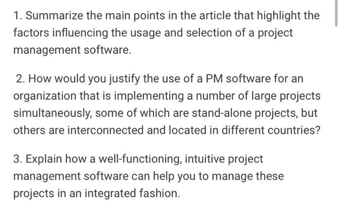 Solved 1. Summarize the main points in the article that | Chegg.com