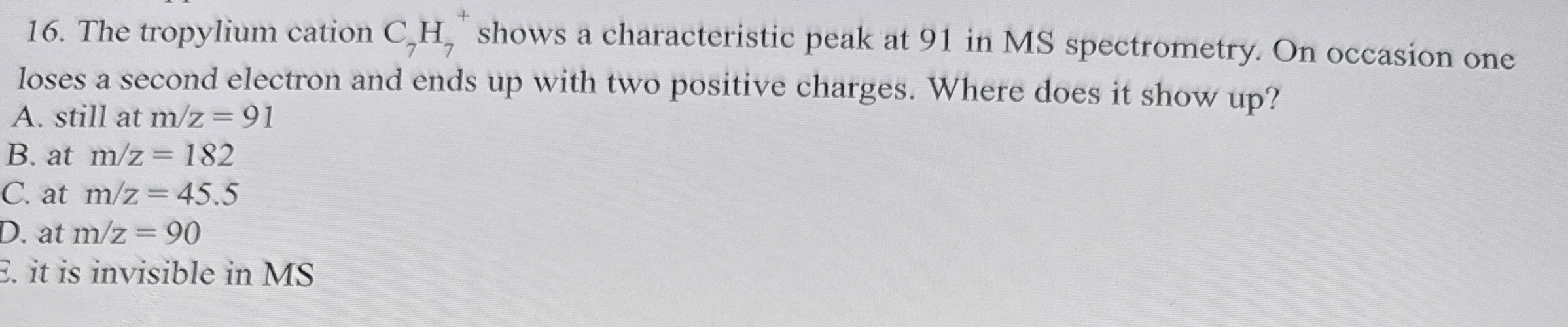 Solved The tropylium cation C7H7+shows a characteristic peak | Chegg.com