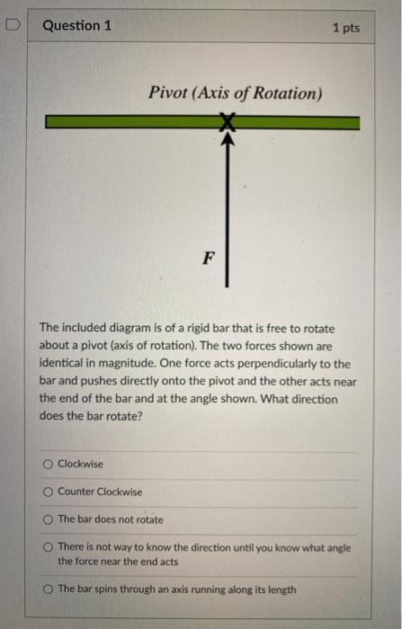 Solved Question 1 1 pts Pivot (Axis of Rotation) F The | Chegg.com