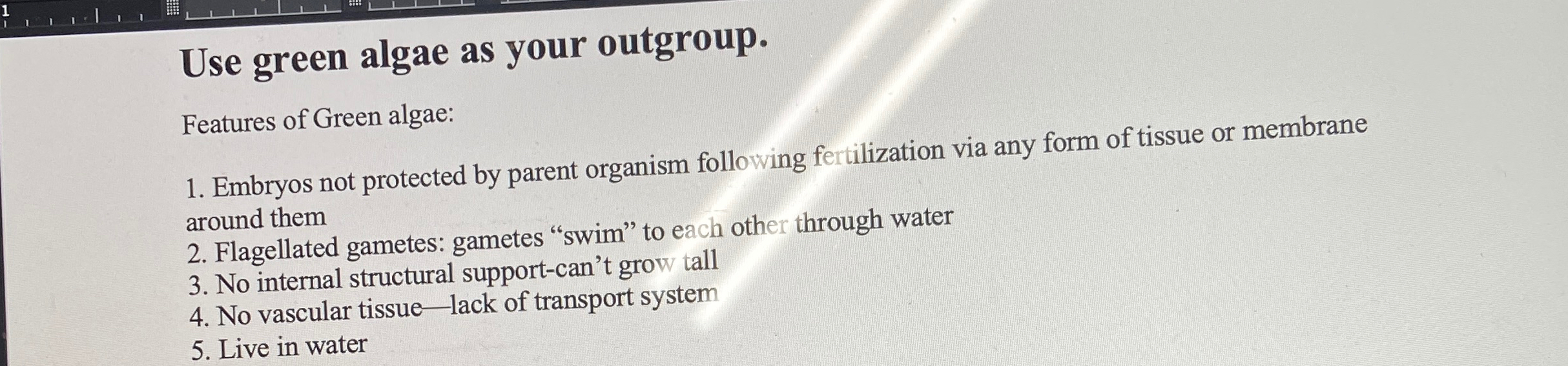 Solved Use green algae as your outgroup.Features of Green | Chegg.com