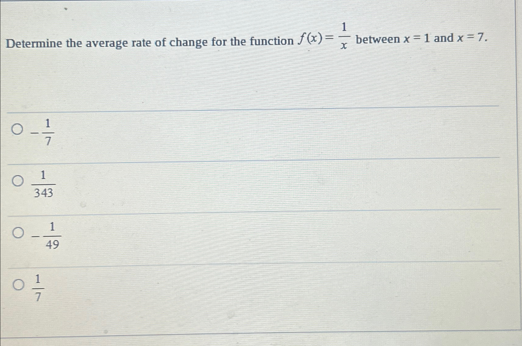 Solved Determine the average rate of change for the function | Chegg.com