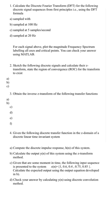 1. Calculate the Discrete Fourier Transform (DFT) for | Chegg.com
