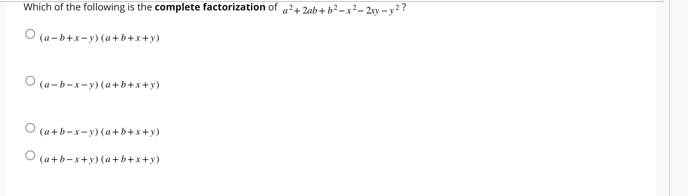 Solved Which of the following is the complete factorization | Chegg.com
