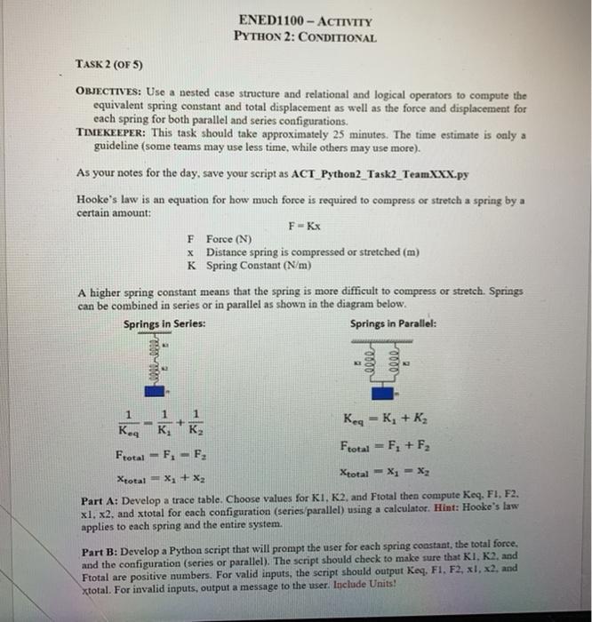 Solved ENED1100 - ACTIVITY PYTHON 2: CONDITIONAL TASK 2 (OF | Chegg.com