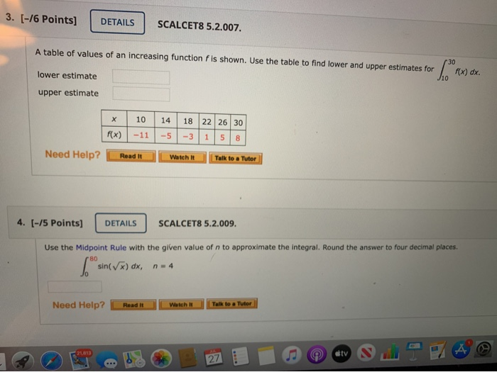 Solved 3. [-16 Points] DETAILS SCALCET8 5.2.007. A table of | Chegg.com