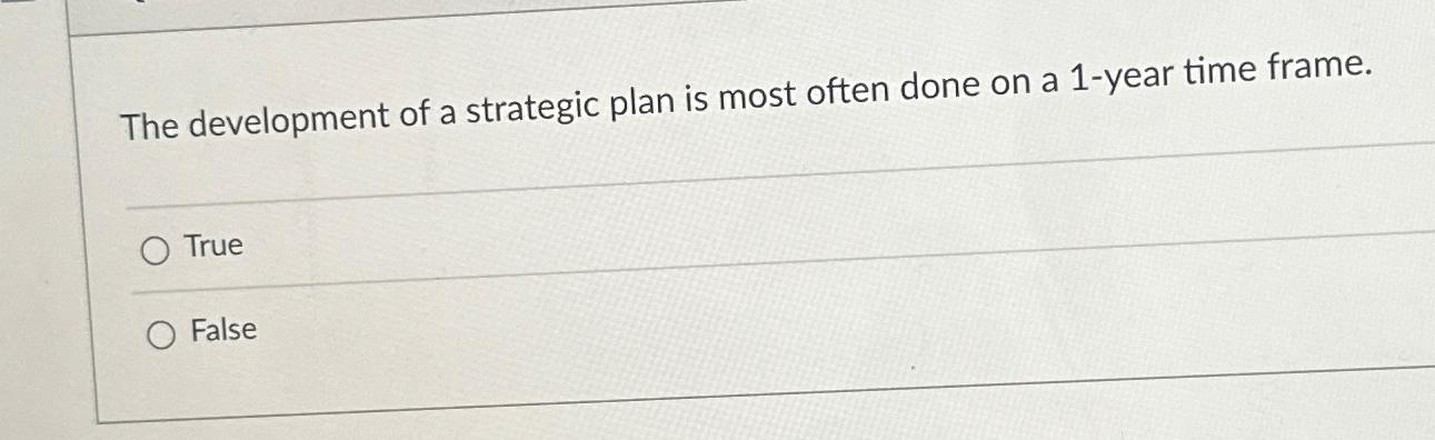 Solved The development of a strategic plan is most often | Chegg.com