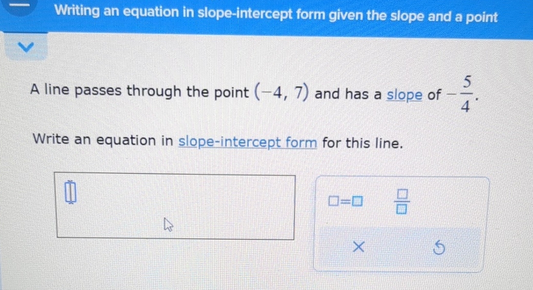 Solved Writing an equation in slope-intercept form given the | Chegg.com