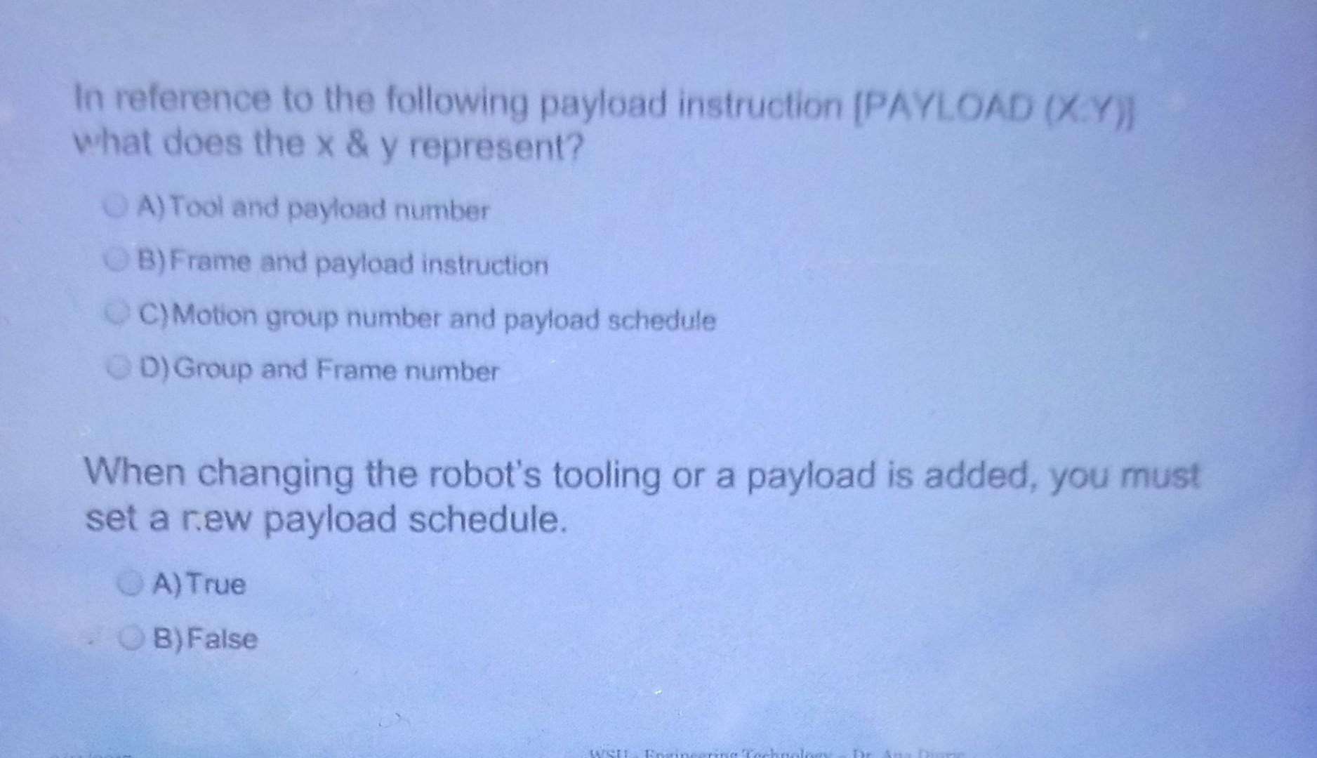 Solved In reference to the following payload instruction | Chegg.com
