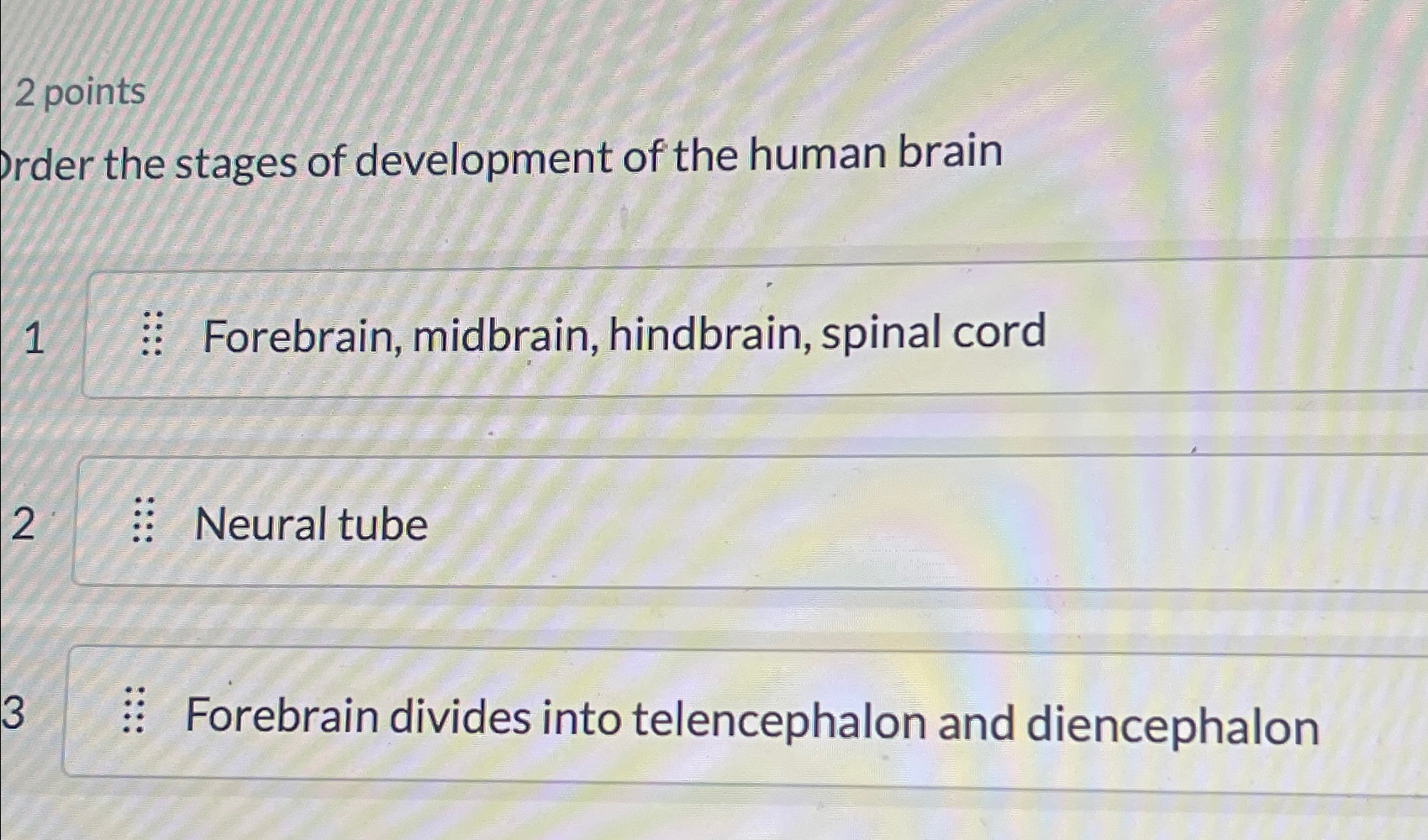 Solved 2 ﻿pointsrder the stages of development of the human | Chegg.com