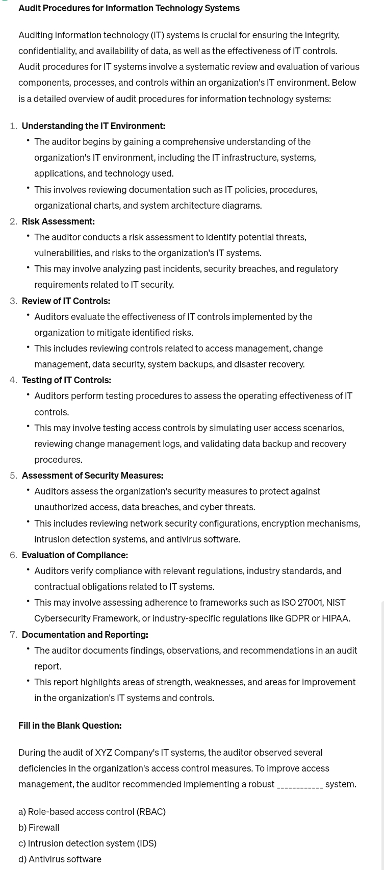 Solved Audit Procedures for Information Technology | Chegg.com