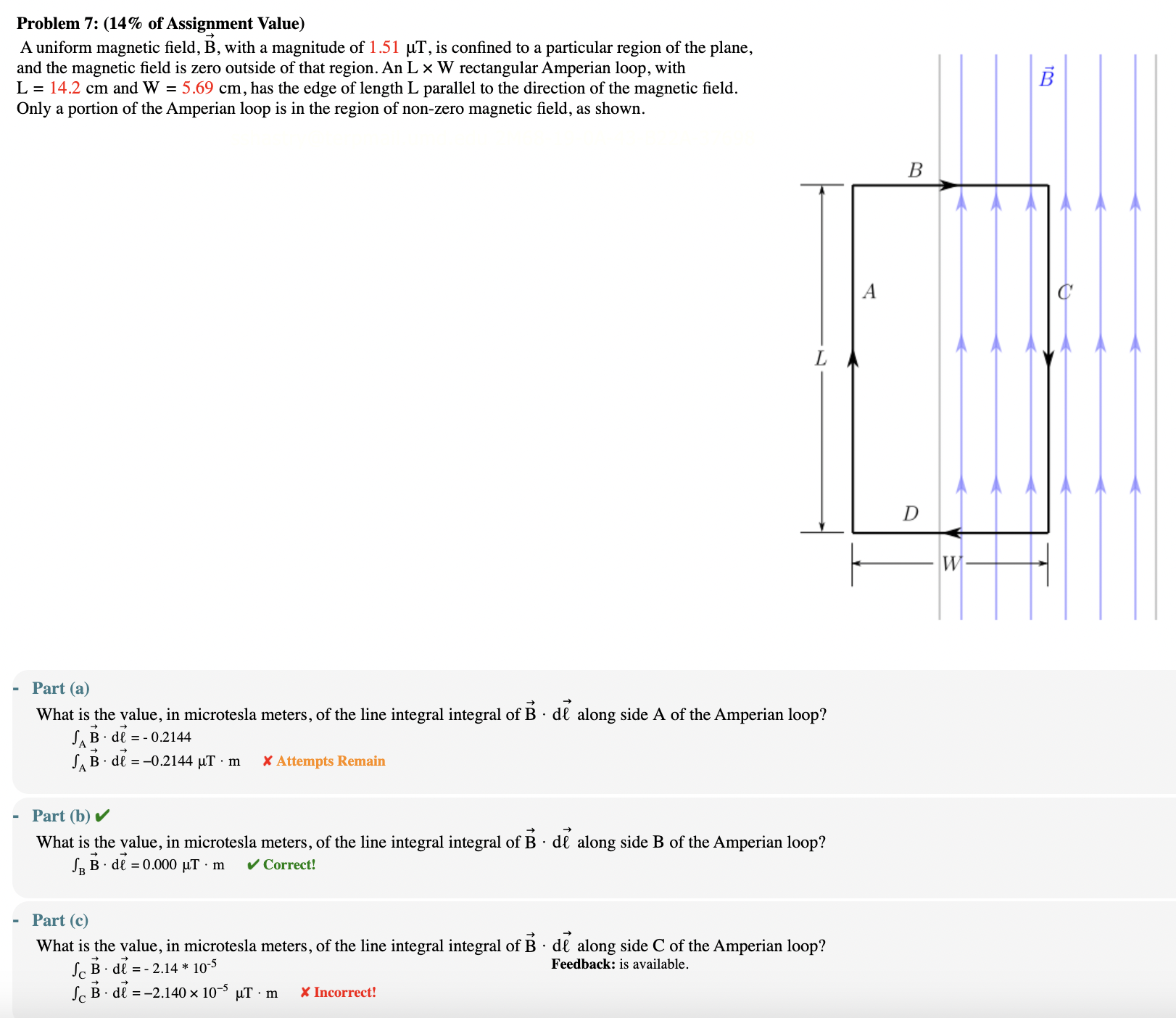 Solved Part (a)What is ﻿the value, in ﻿microtesla meters, of | Chegg.com