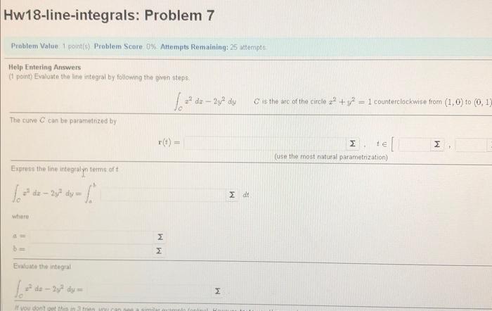 Solved Help Entering Answers (1) point Evaluate the line | Chegg.com