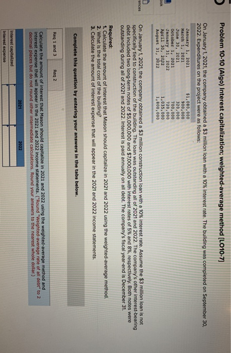 Solved Problem 10-10 (Algo) Interest capitalization; | Chegg.com