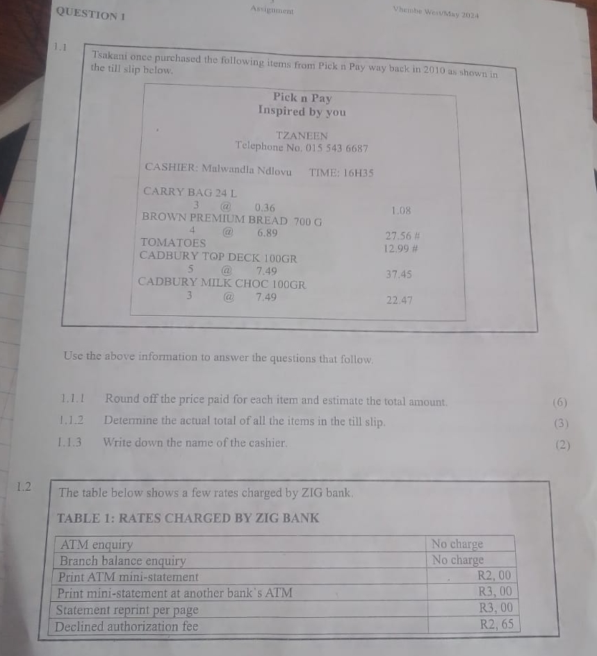 Solved QUESTION 1AsงrgamemWhembe Wenv/May 202A1.1Tsakani | Chegg.com