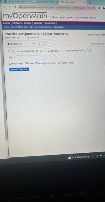 Solved if f(x) is a tinear function, f(−2)=−5, and f(2)=−4, | Chegg.com