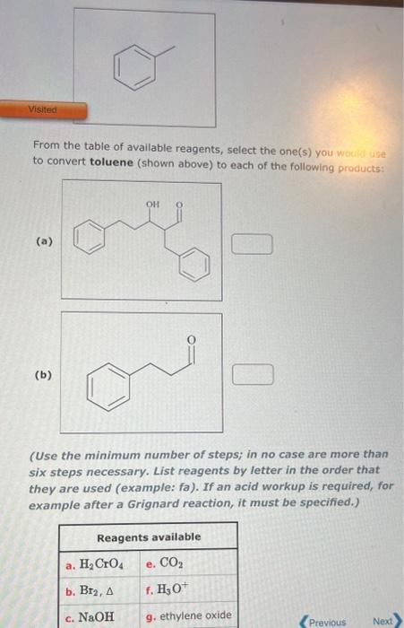 Solved From the table of available reagents, select the | Chegg.com