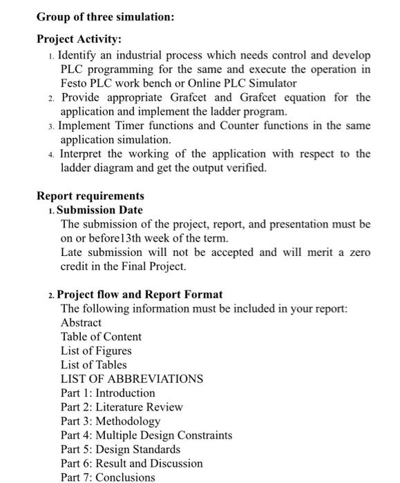 Solved Group of three simulation: Project Activity: 1. | Chegg.com