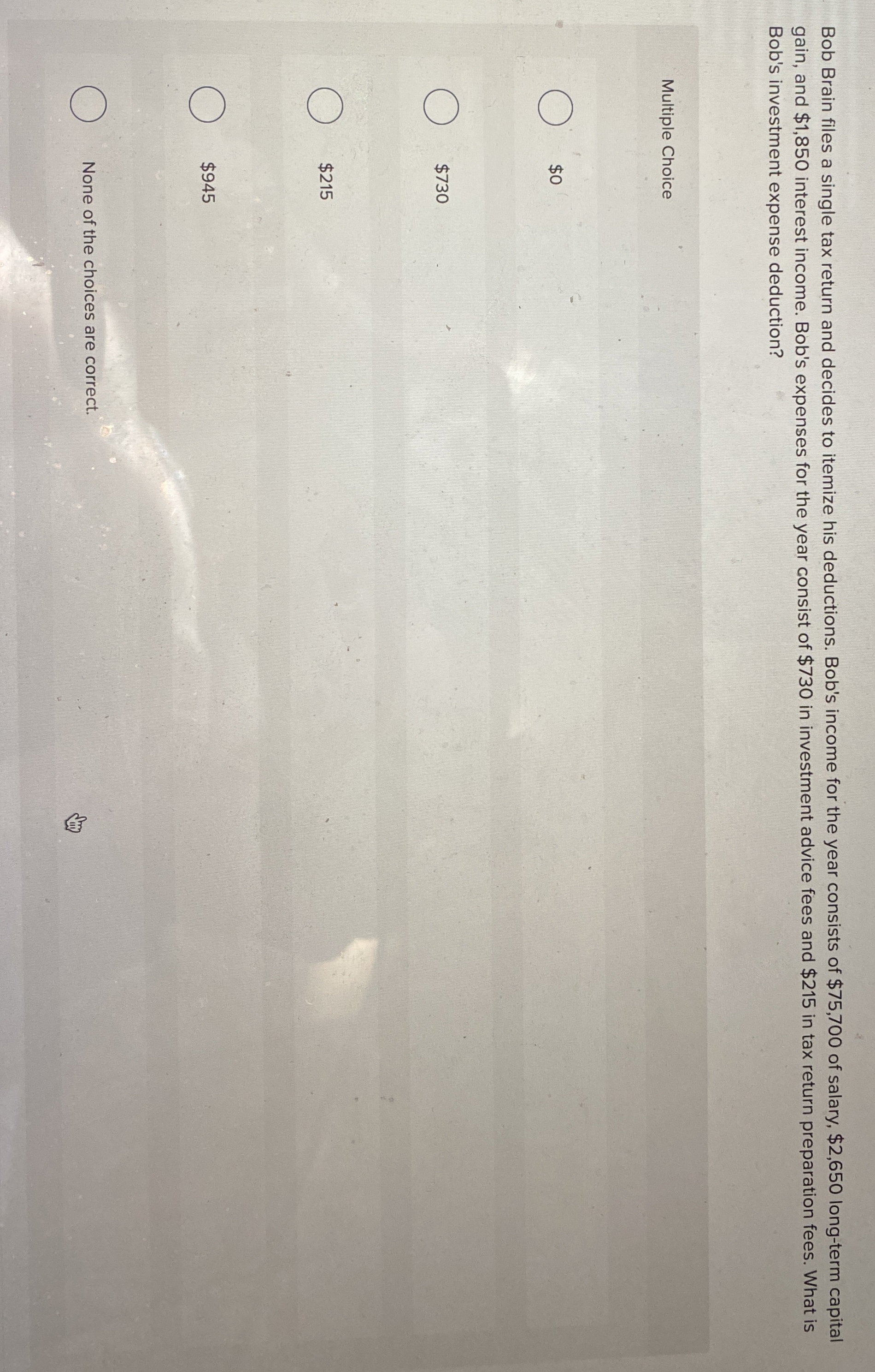 Solved Bob Brain files a single tax return and decides to | Chegg.com