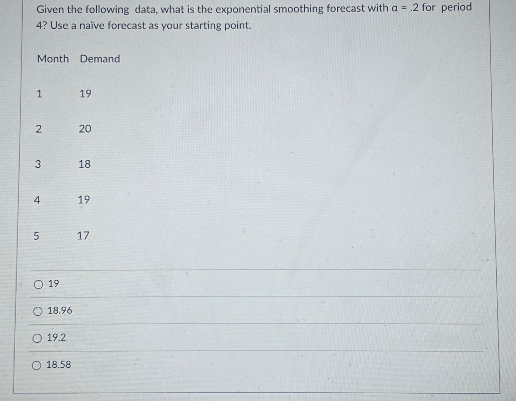 Solved Given the following data, what is the exponential | Chegg.com