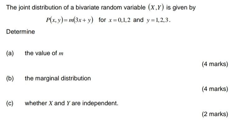 Solved The joint distribution of a bivariate random variable | Chegg.com