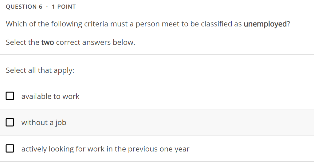 Solved QUESTION 6 - 1 ﻿POINTWhich of the following criteria | Chegg.com
