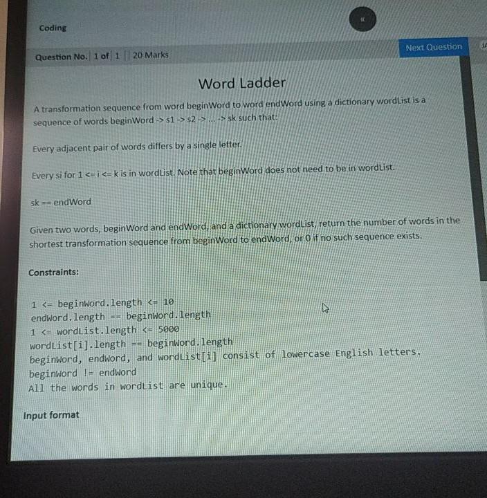 Solved Coding Next Question Question No. 1 of 1 20 Marks | Chegg.com