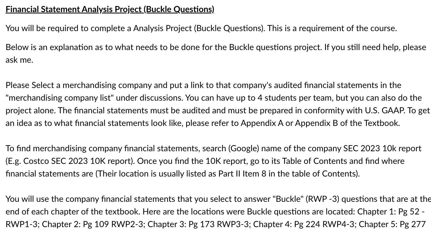 Solved Financial Statement Analysis Project (Buckle | Chegg.com