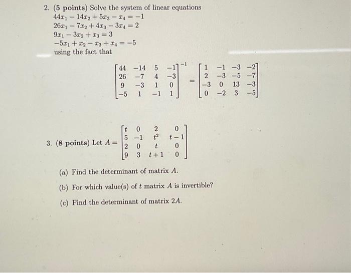 Solved 2. (5 points) Solve the system of linear equations | Chegg.com