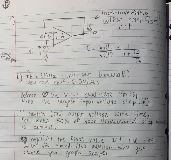 Solved D buffer non-inverting amplifier cct Vo Vit v + A A | Chegg.com