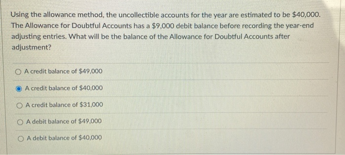 Solved Using the allowance method, the uncollectible | Chegg.com