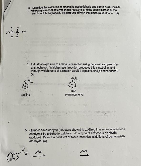 Solved 3. Describe the oxidation of ethanol to acetaldehyde | Chegg.com