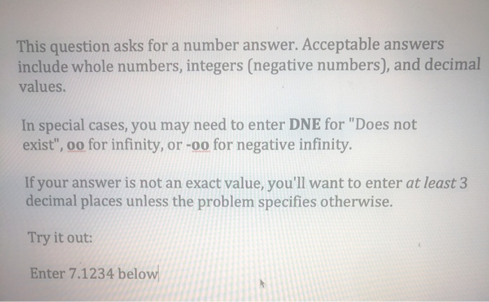 This question asks for a number answer. Acceptable | Chegg.com