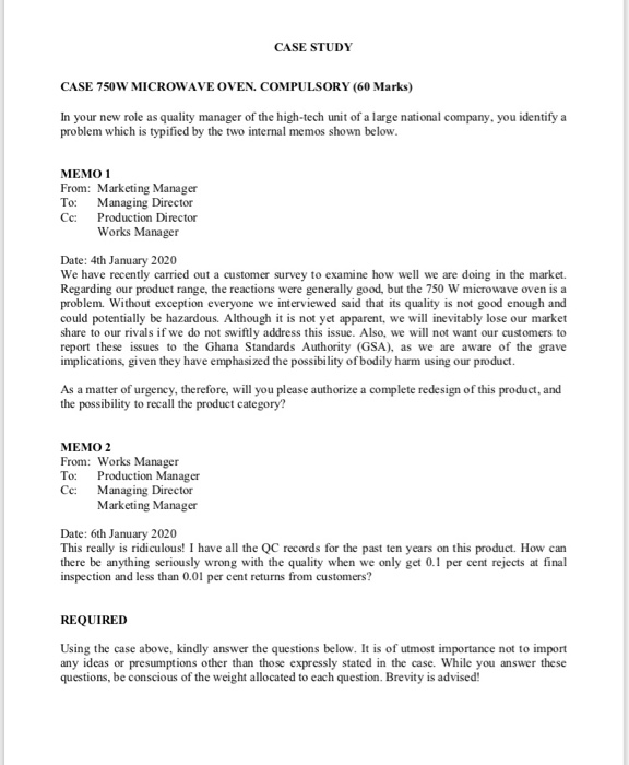 Solved CASE STUDY CASE 750W MICROWAVE OVEN. COMPULSORY (60 | Chegg.com