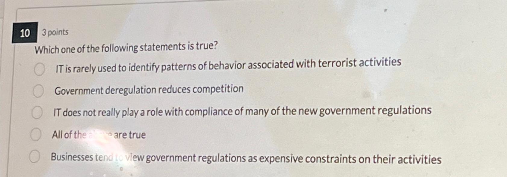 Solved 10 3 ﻿pointsWhich one of the following statements is | Chegg.com