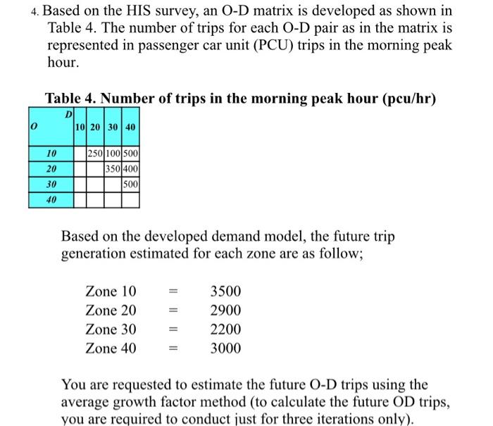 Solved 4. Based on the HIS survey, an O-D matrix is | Chegg.com