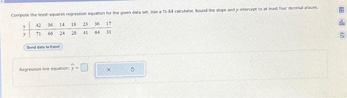 Solved Compute the least-squares regression equation for the | Chegg.com