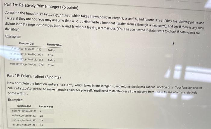 Solved Part 1A: Relatively Prime Integers (5 points) | Chegg.com