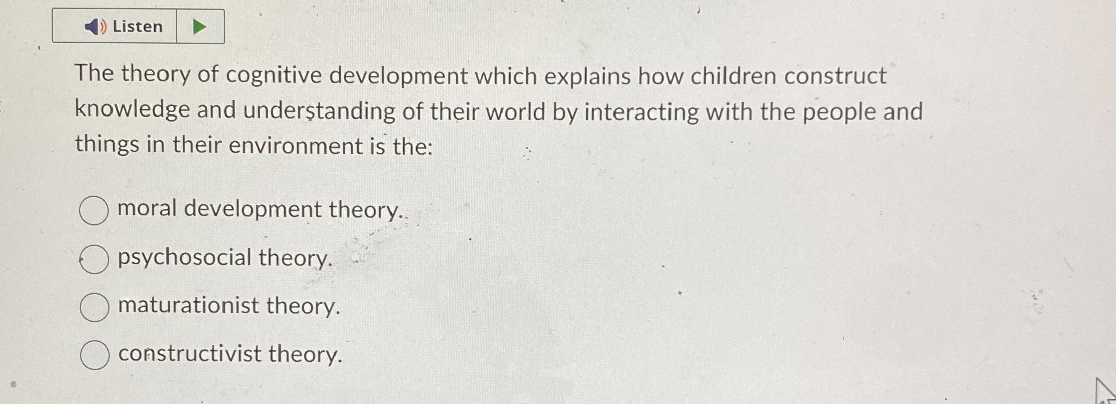 Solved ListenThe theory of cognitive development which | Chegg.com
