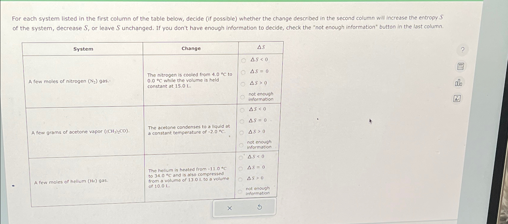 Solved For each system listed in the first column of the | Chegg.com