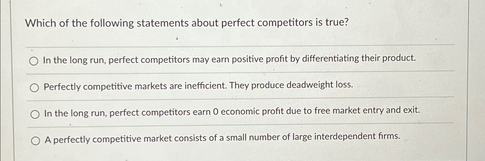 Solved Which of the following statements about perfect | Chegg.com