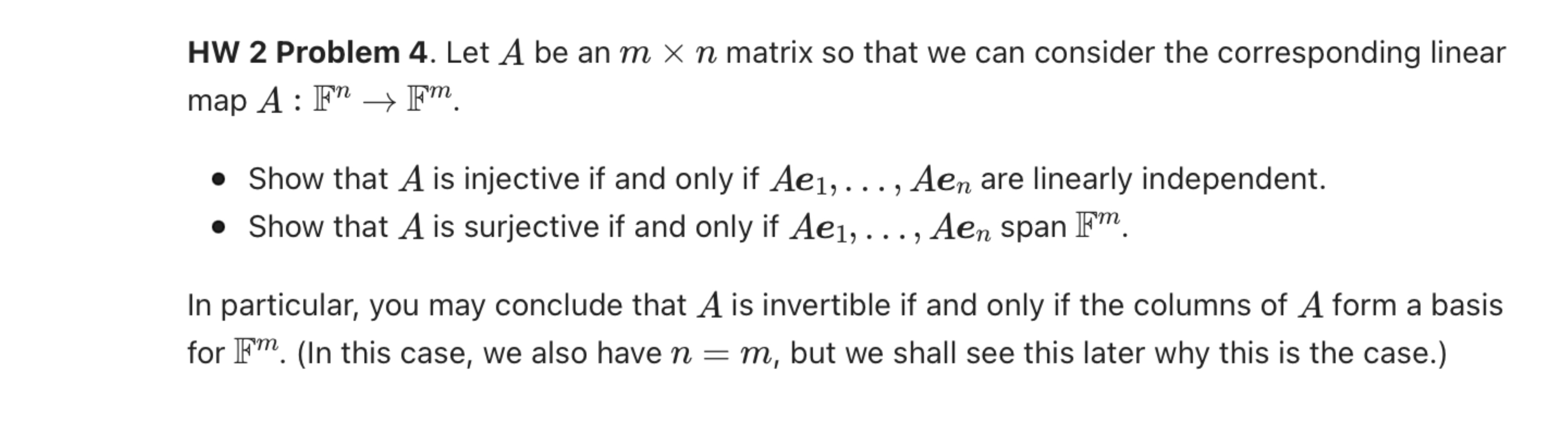 Solved HW 2 ﻿Problem 4. ﻿Let A ﻿be an m×n ﻿matrix so that we | Chegg.com