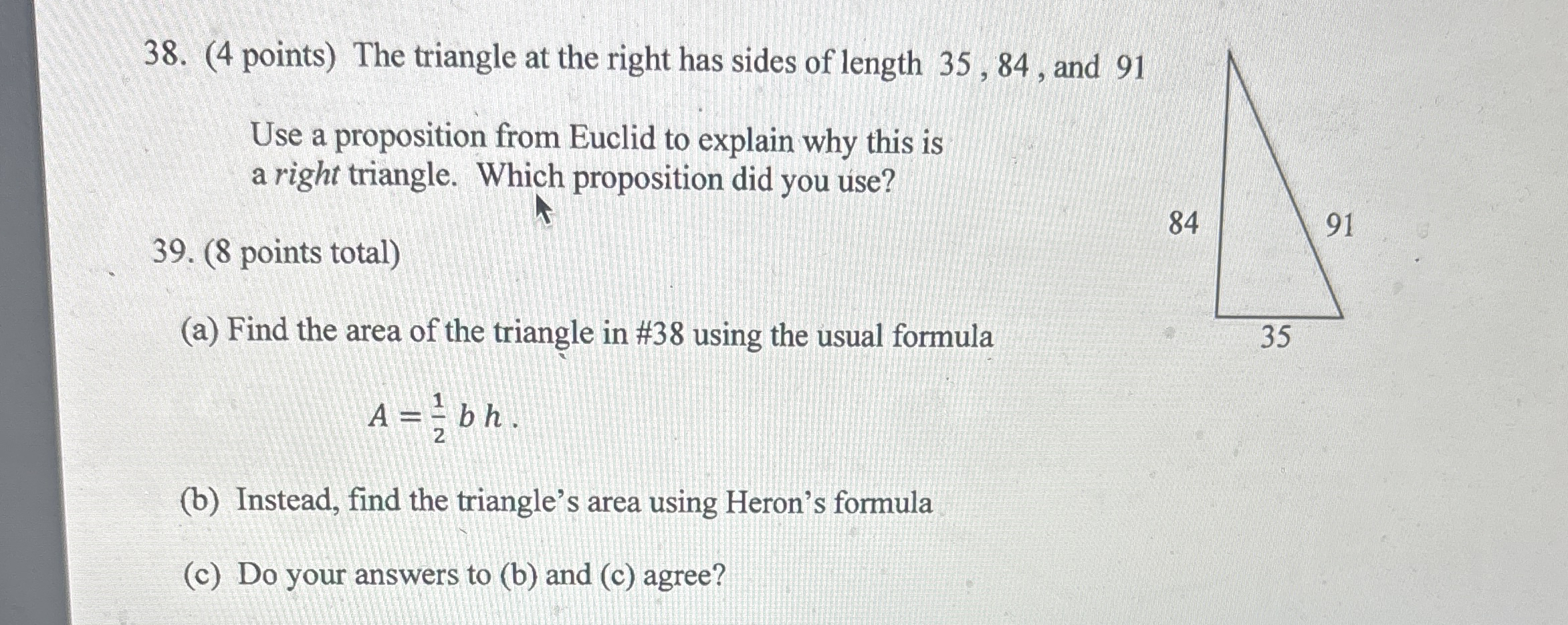 Solved (4 ﻿points) ﻿The triangle at the right has sides of | Chegg.com
