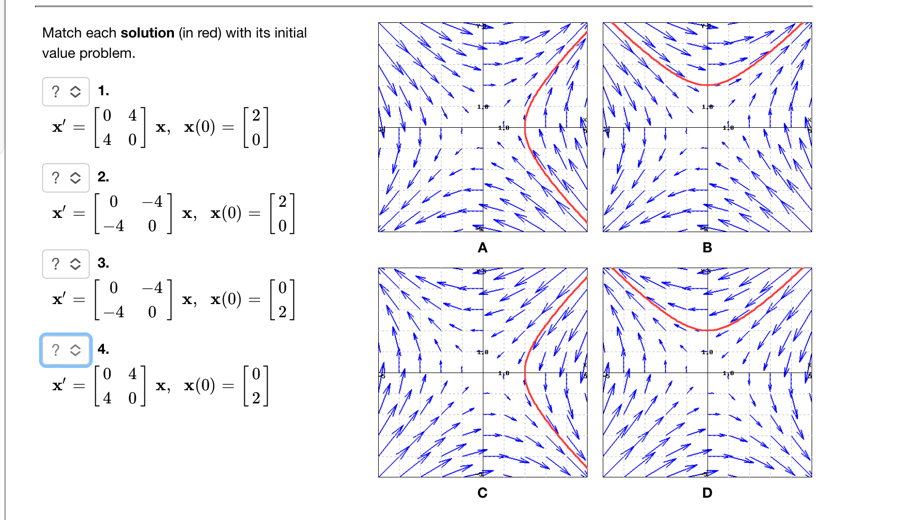 Solved Match each solution (in red) ﻿with its initial value | Chegg.com