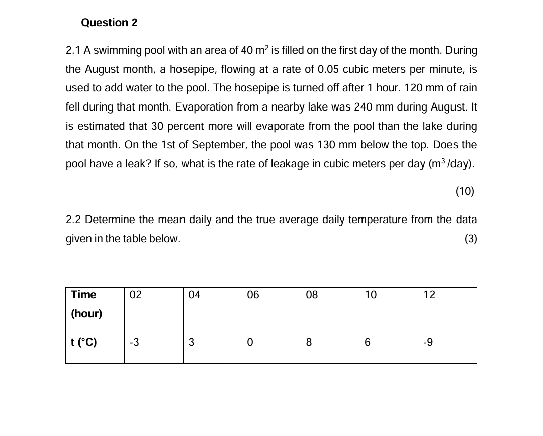 Question 22.1 ﻿A swimming pool with an area of 40m2 | Chegg.com