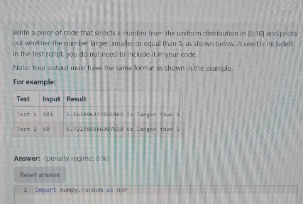 Solved Write a piece of code that selects a number from the | Chegg.com