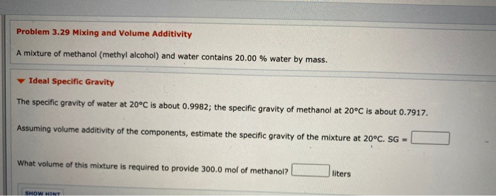 Solved Problem 3.29 Mixing and Volume Additivity A mixture | Chegg.com